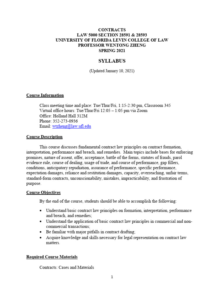 Zheng Contracts Spring 2021 | PDF | Breach Of Contract | Classroom