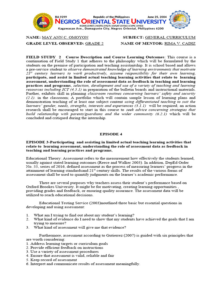 FS 2 Episode 4 | PDF | Educational Assessment | Learning
