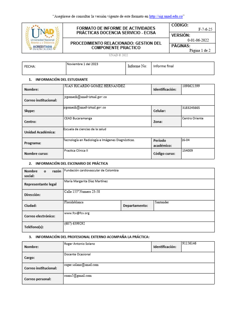 Informe de Prácticas en Radiología 2023 | PDF
