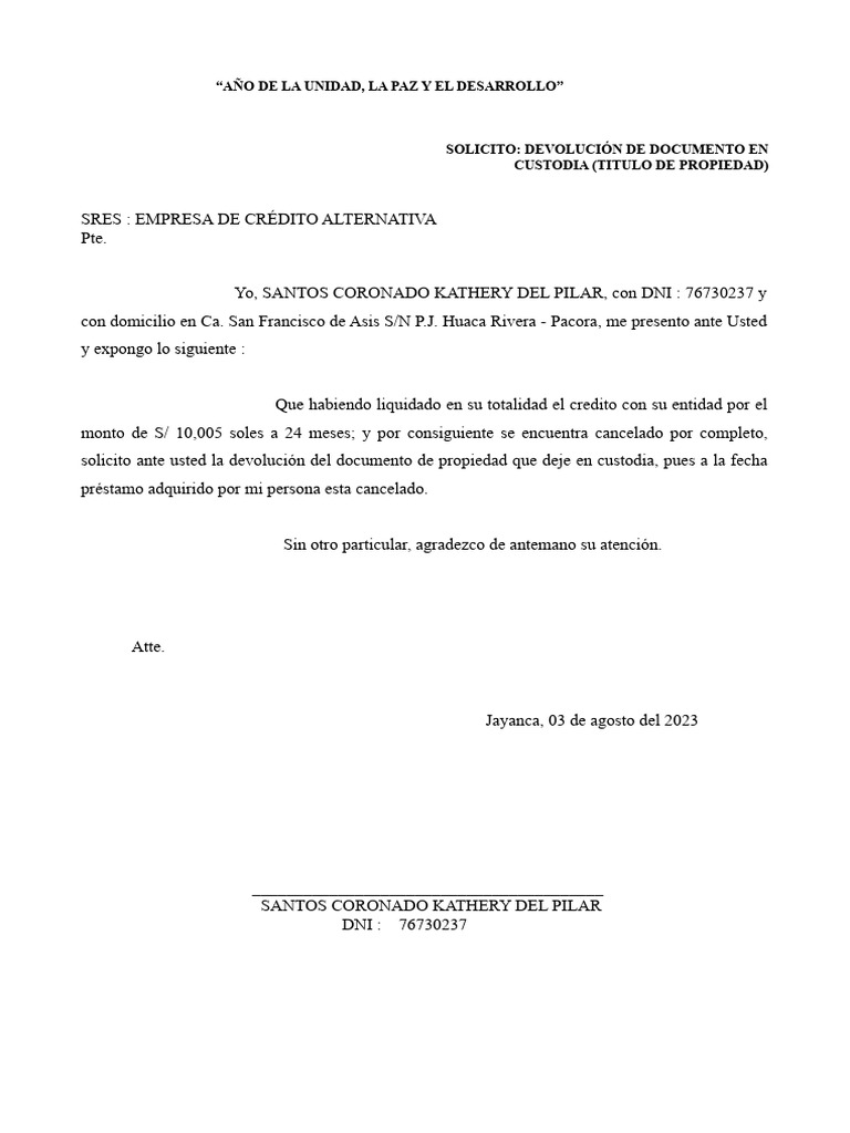 Solicito Devolucion de Documento | PDF