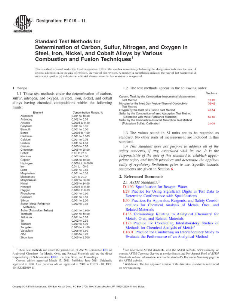 Astm E1019-11 | PDF