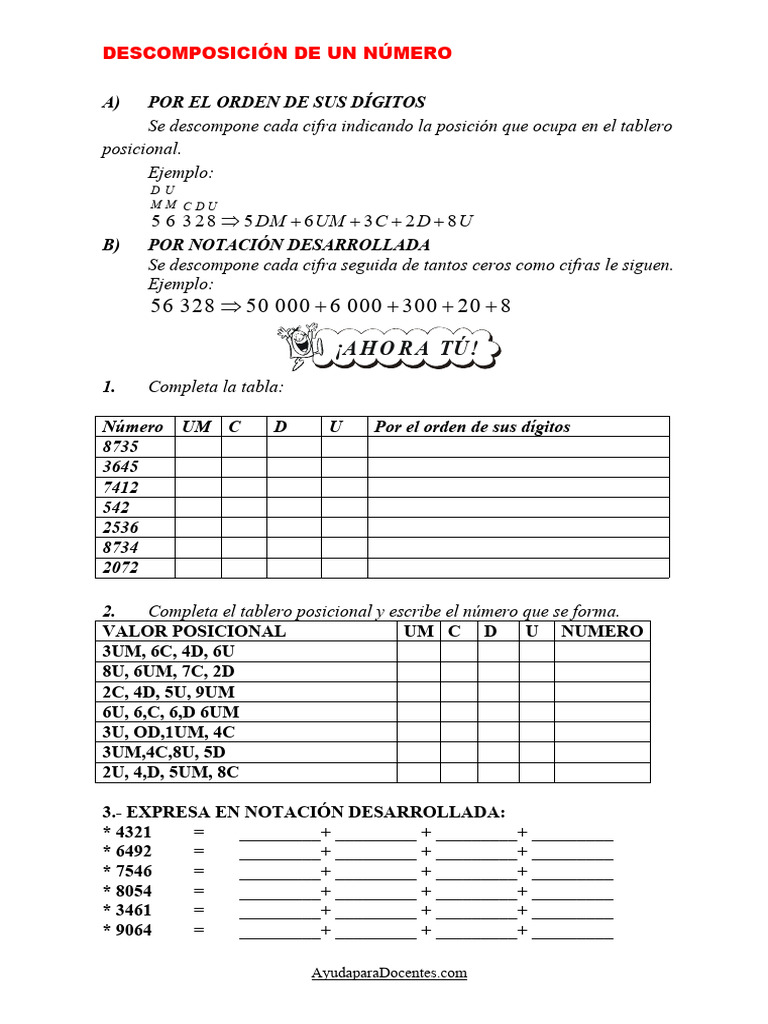 Ejercicios de Descomposición Numérica 3° | PDF | Métodos y materiales ...