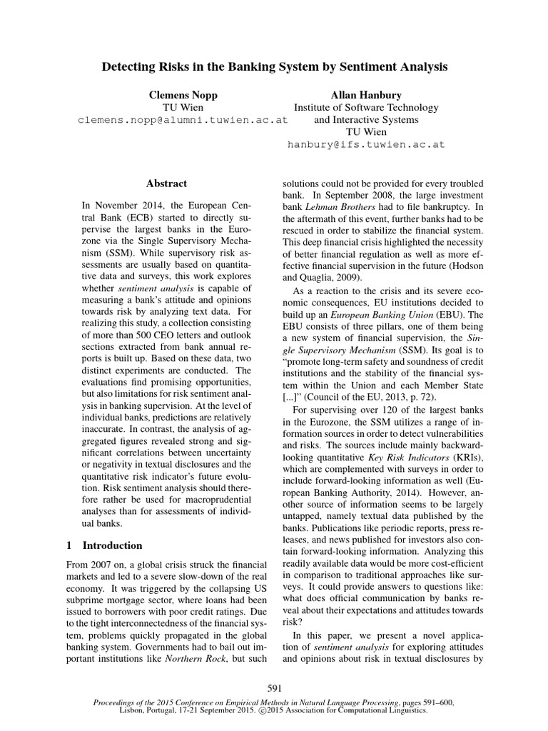 Detecting Risks in The Banking System by Sentiment Analysis | PDF | Support Vector Machine ...