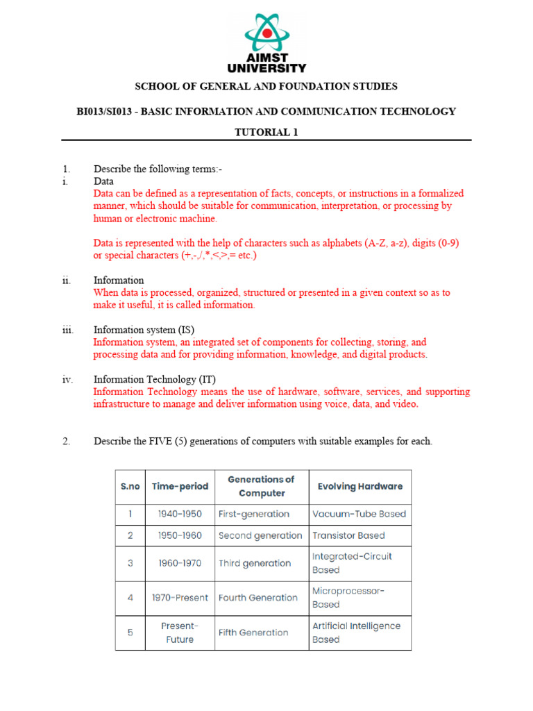 Ict t1 | PDF | Computer Data Storage | Random Access Memory