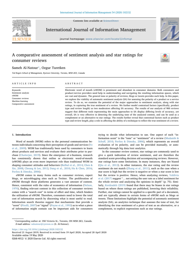 A Comparative Assessment of Sentiment Analysis and Star Ratings For Consumer Reviews | Download ...