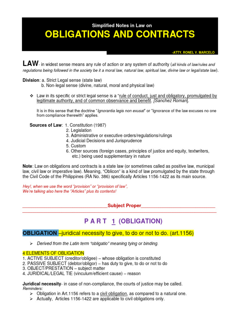 Simplified Notes Obligations Contracts 1 | PDF | Law Of Obligations ...