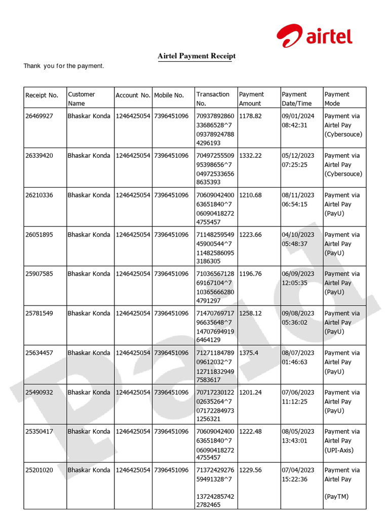 Telephone Bill | PDF | Receipt | Payments