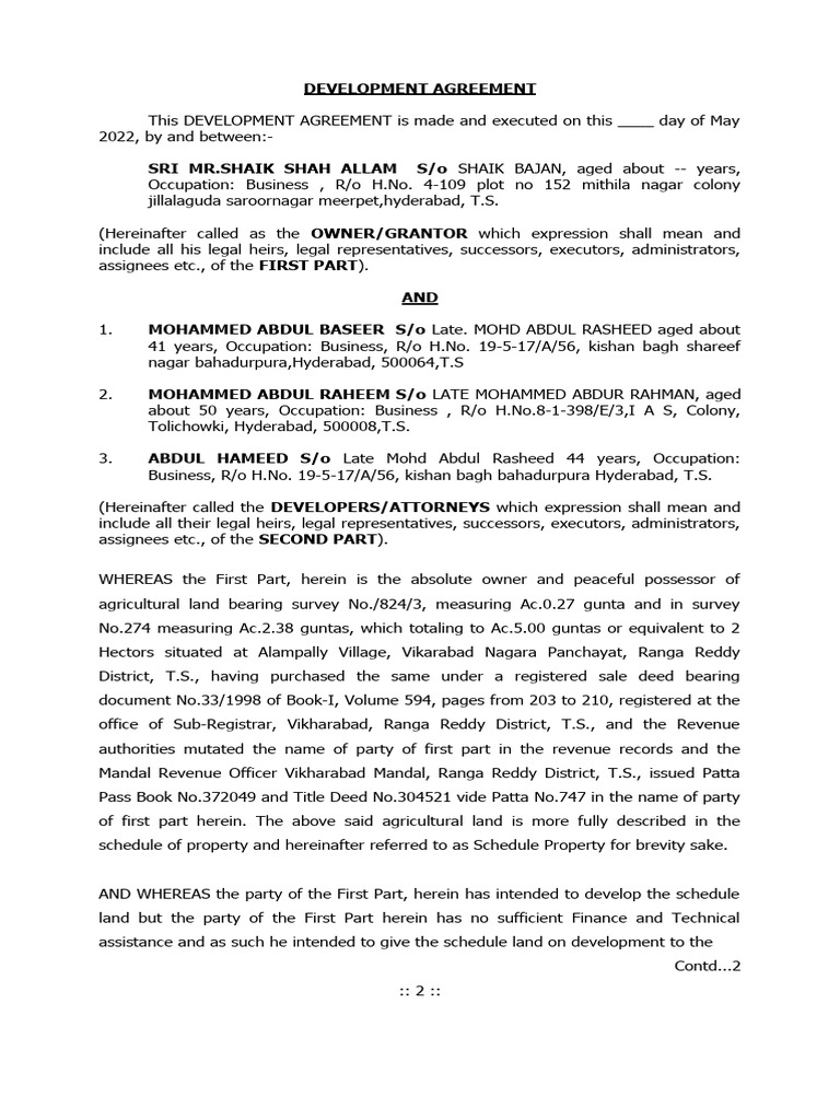 Development Agreement | PDF | Deed | Arbitral Tribunal