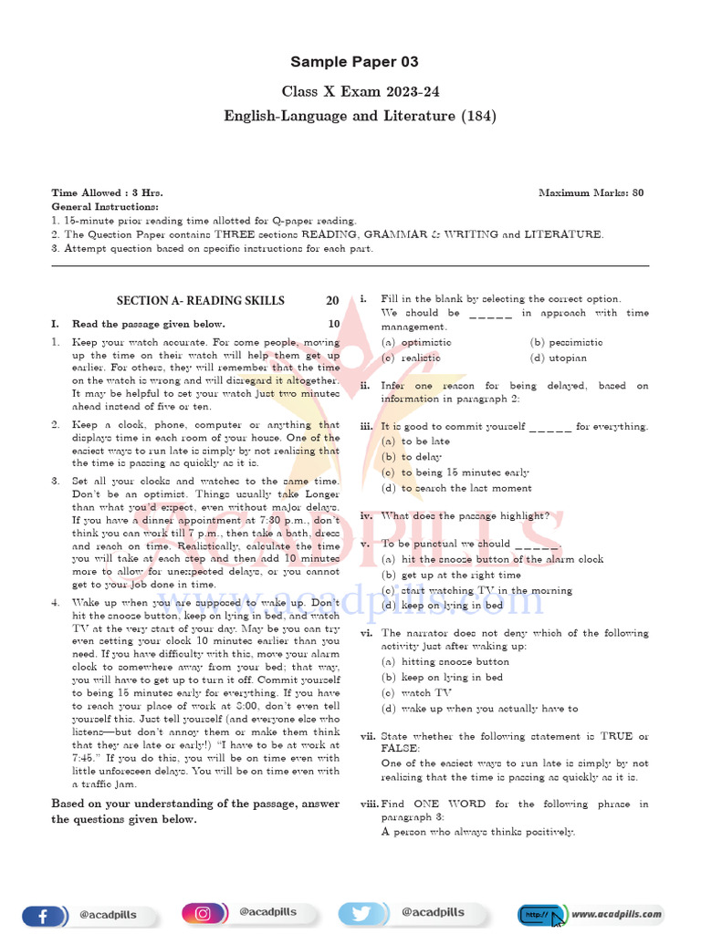 English Exclusive Sample Papers | Download Free PDF | Sanitation ...