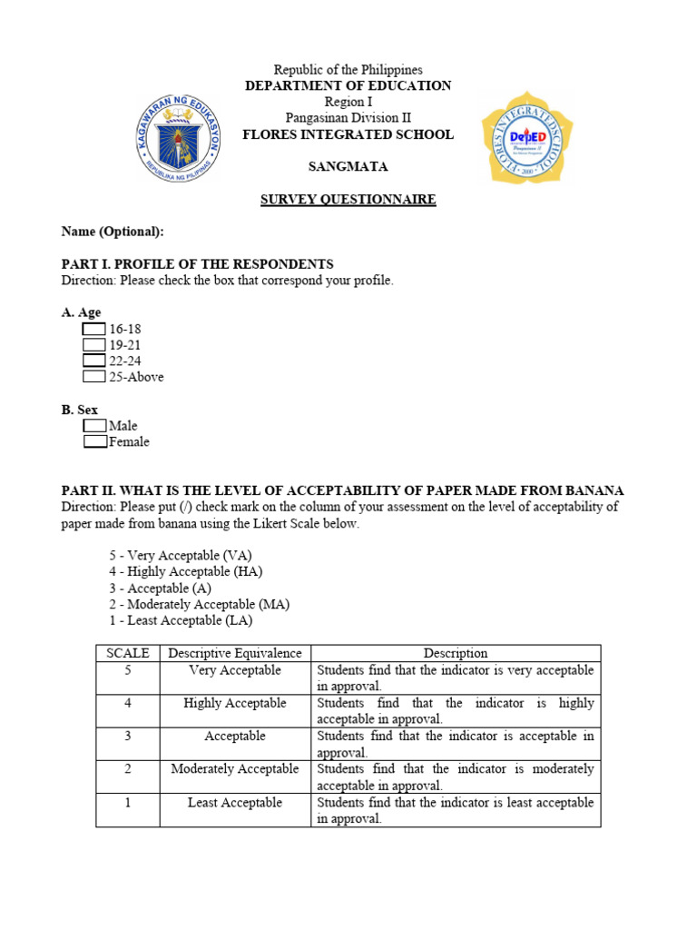 Survey Questionnaire Pdf