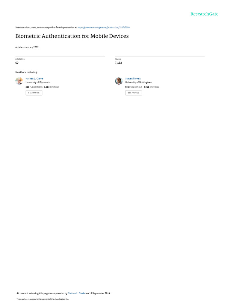 Biometric Authentication For Mobile Devices | PDF | Biometrics ...