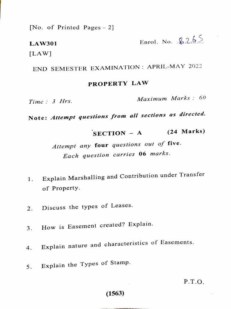 Property Law Question Paper | PDF | Law And Economics | Civil Law ...