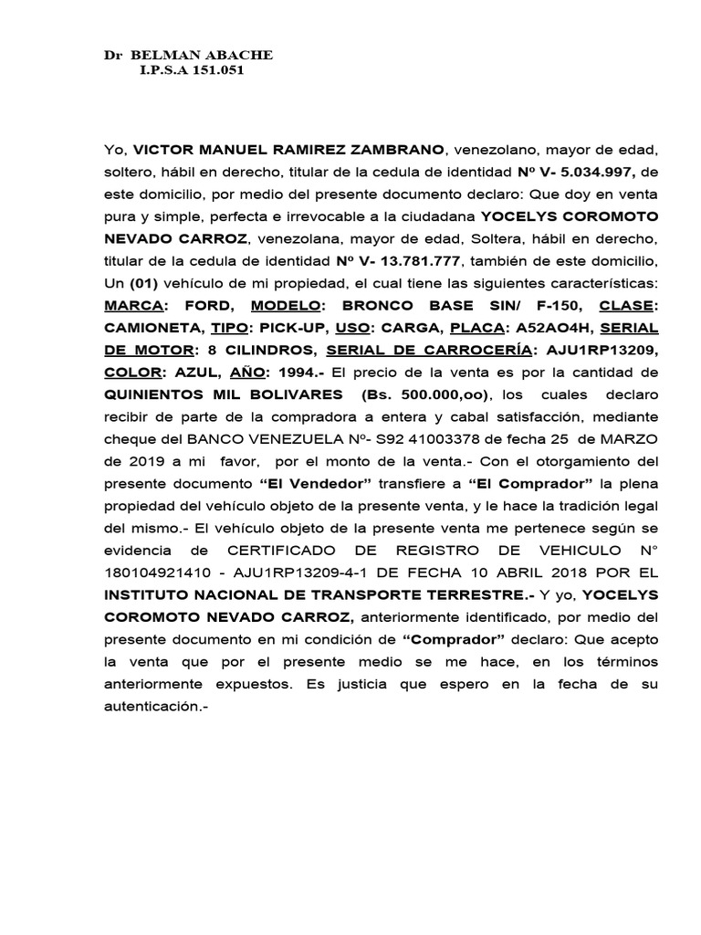 Traspaso de Vehículo | PDF