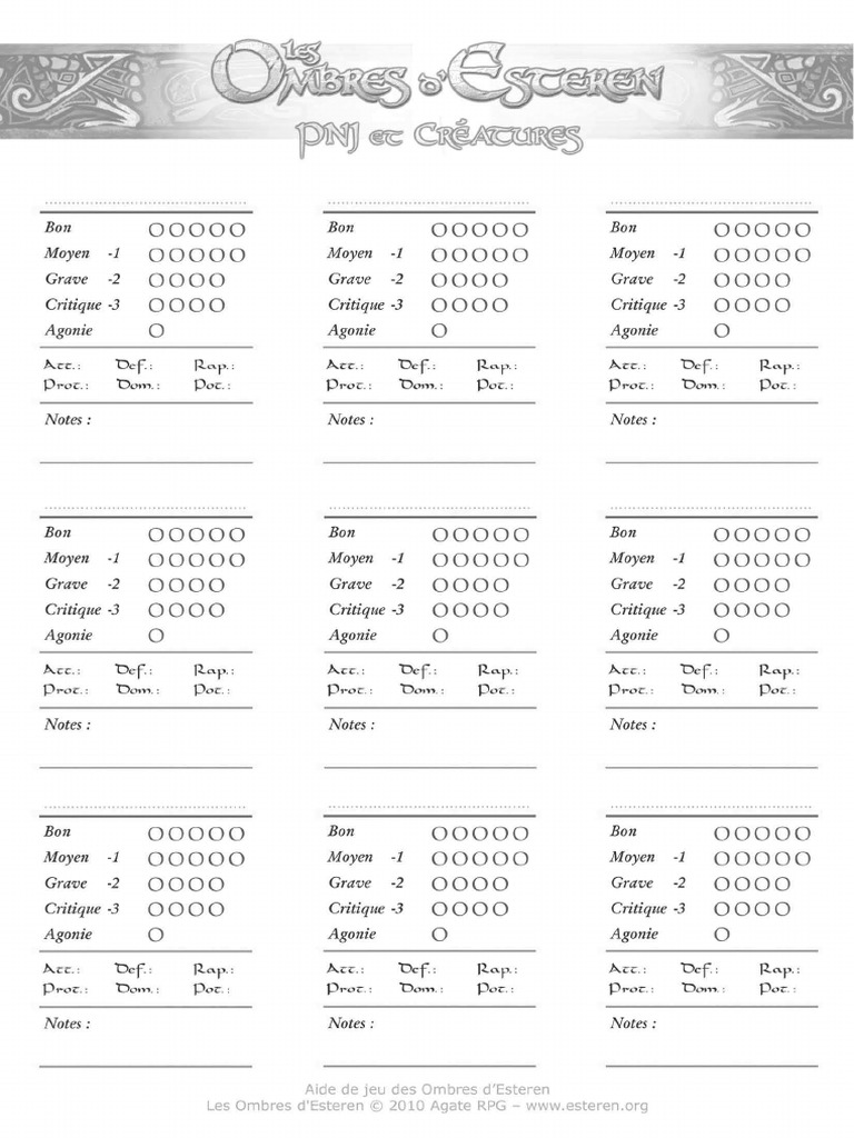 Esteren Feuille Gestion PNJ | PDF