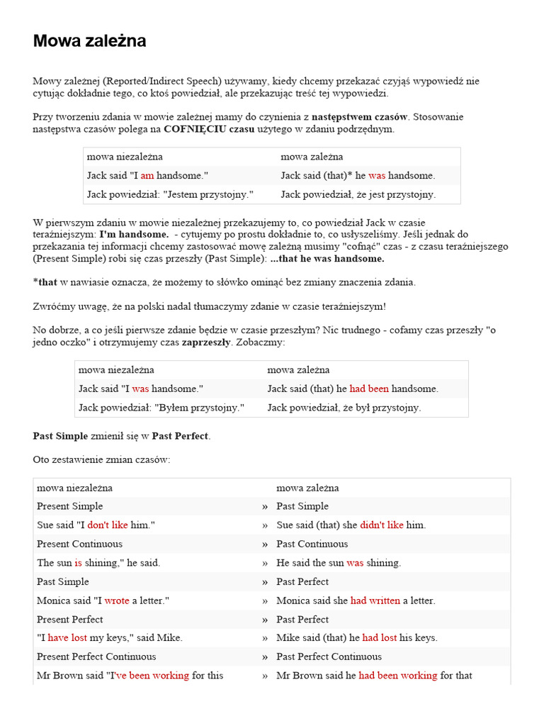 Reported:Indirect Speech-Mowa zależna | PDF