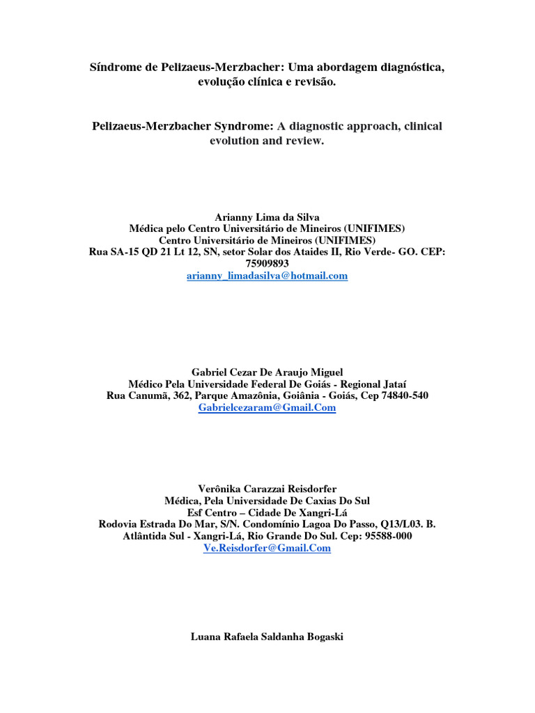 Diagnóstico da Síndrome de Pelizaeus-Merzbacher | PDF | Genética | Remédio