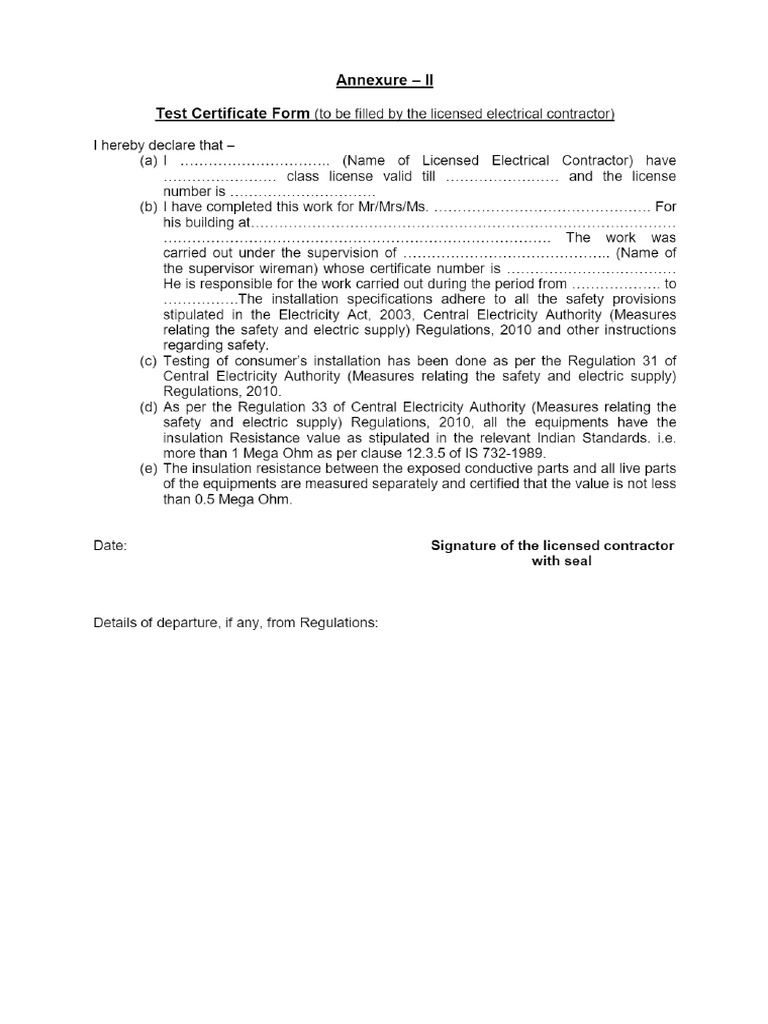 Test Certificate Form | PDF