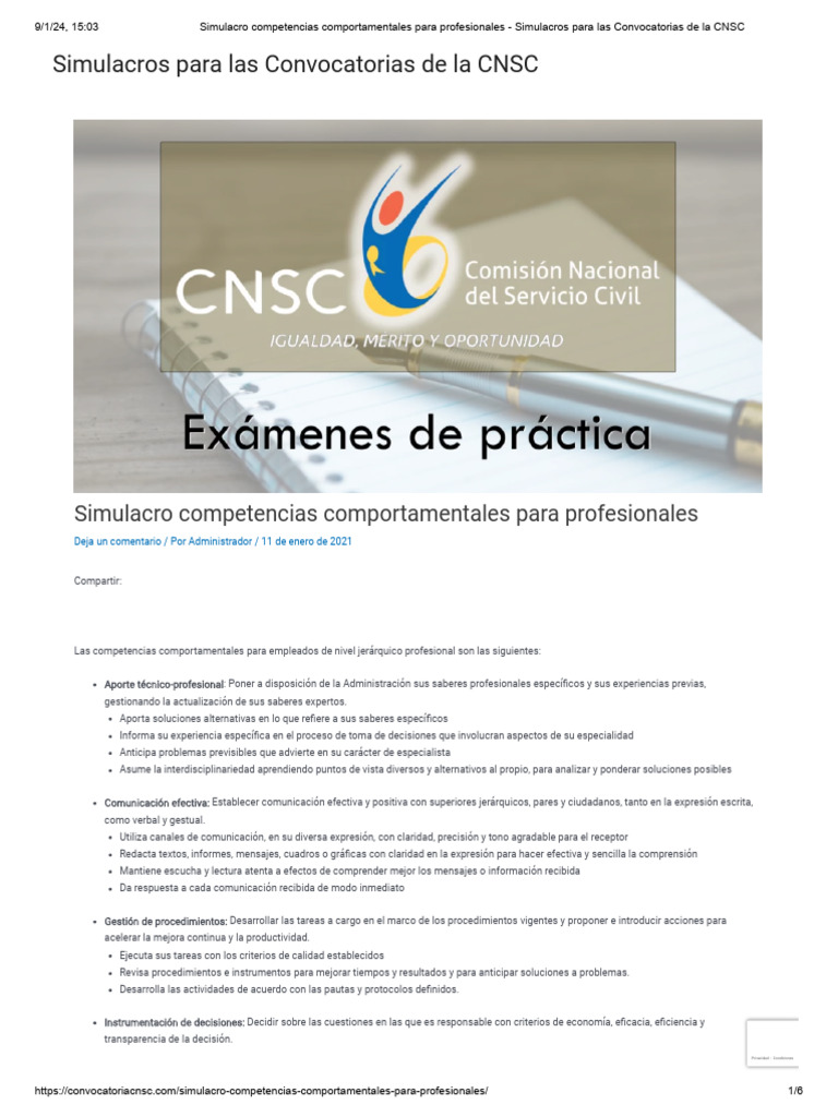 Simulacro Competencias Comportamentales para Profesionales - Simulacros para Las Convocatorias ...