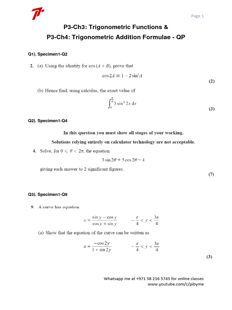 P3 CH3 and CH4 - Trigonometry - Pastpapers - QP | PDF | Career & Growth | Business
