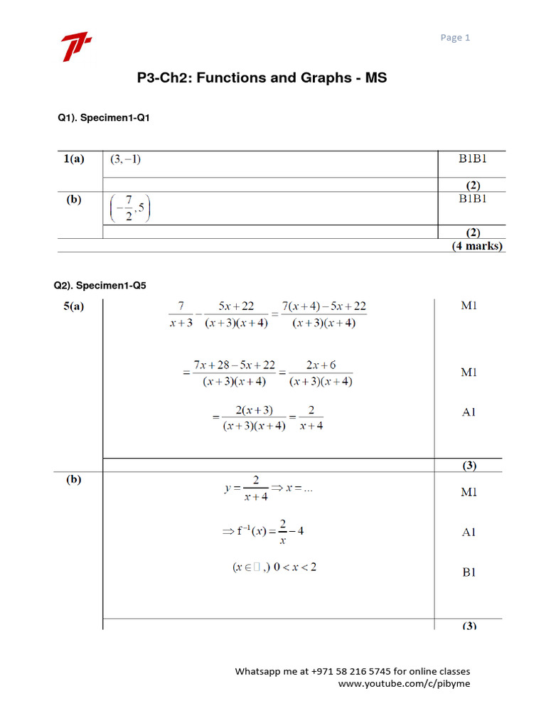 P3 CH2 - Functions - Graphs - Pastpapers - MS | PDF