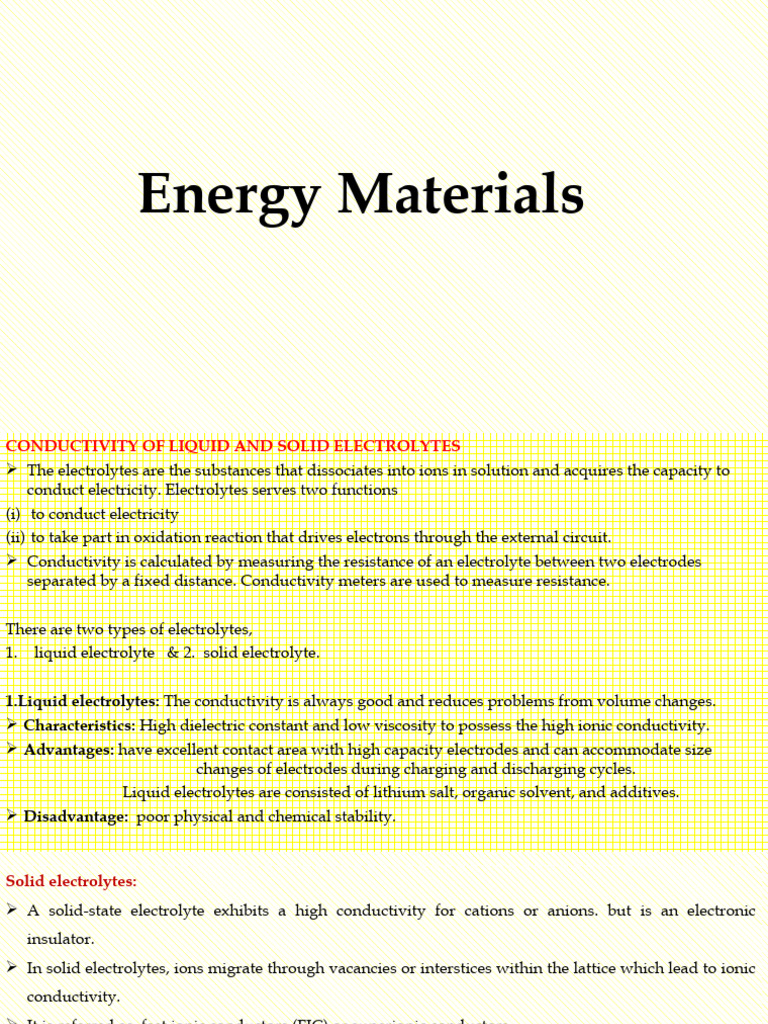 Energy Materials | PDF | Electrolyte | Solid