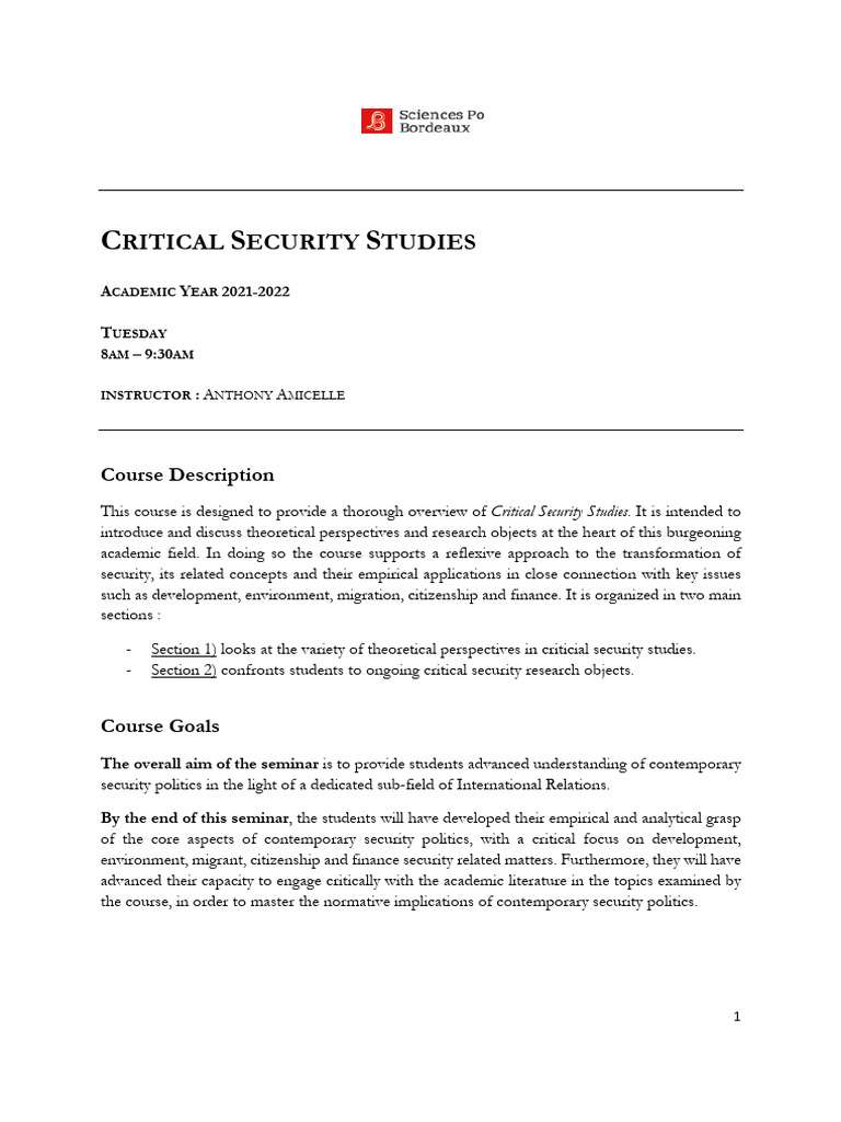 Critical Security Studies. Amicelle 2021-22 | PDF | Science