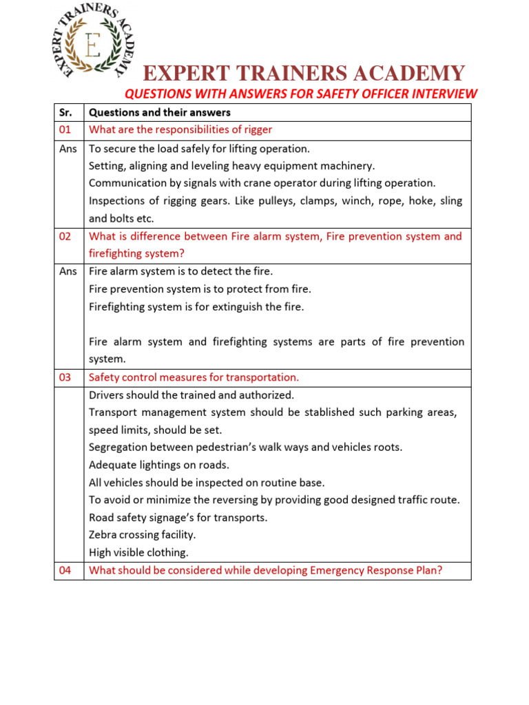 Safety Officer Interview Question With Answers | PDF | Safety ...