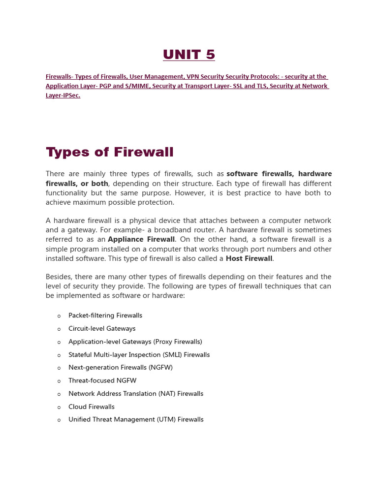 Unit 5 | PDF | Transport Layer Security | Firewall (Computing)