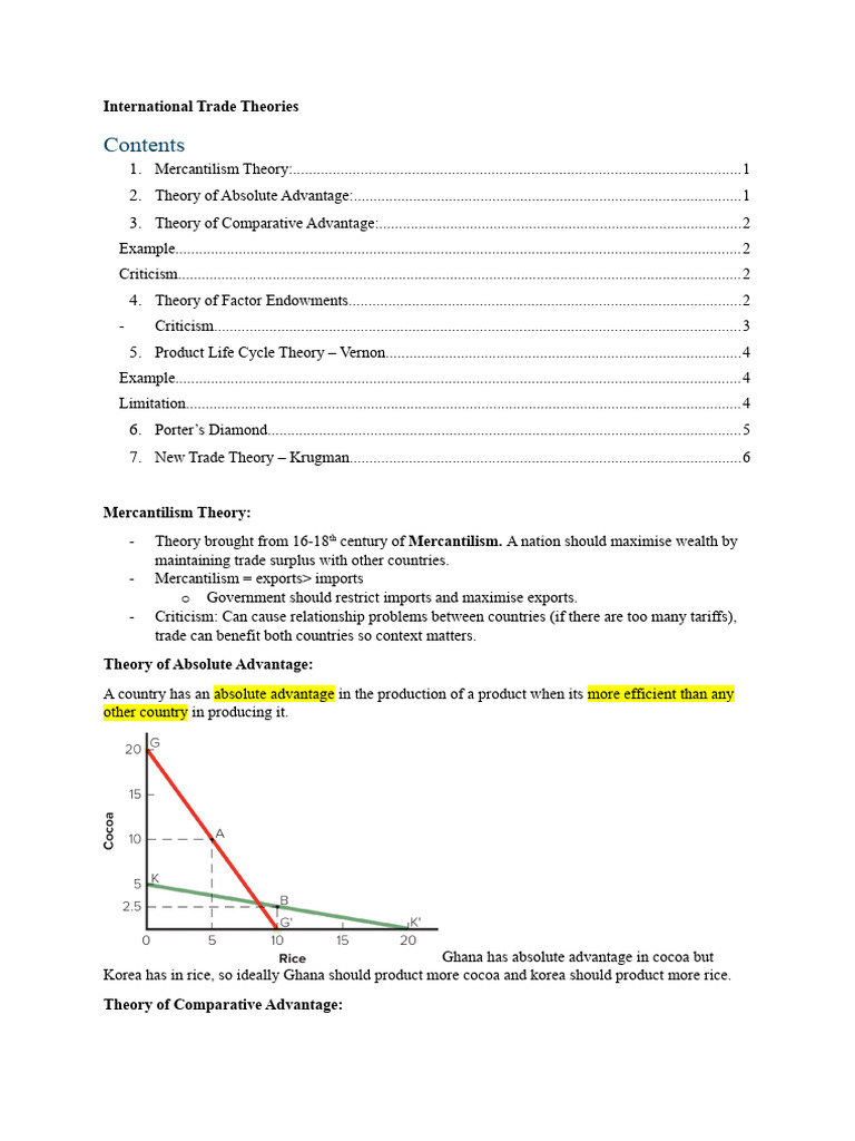 Trade Theories | PDF | Competitive Advantage | Comparative Advantage