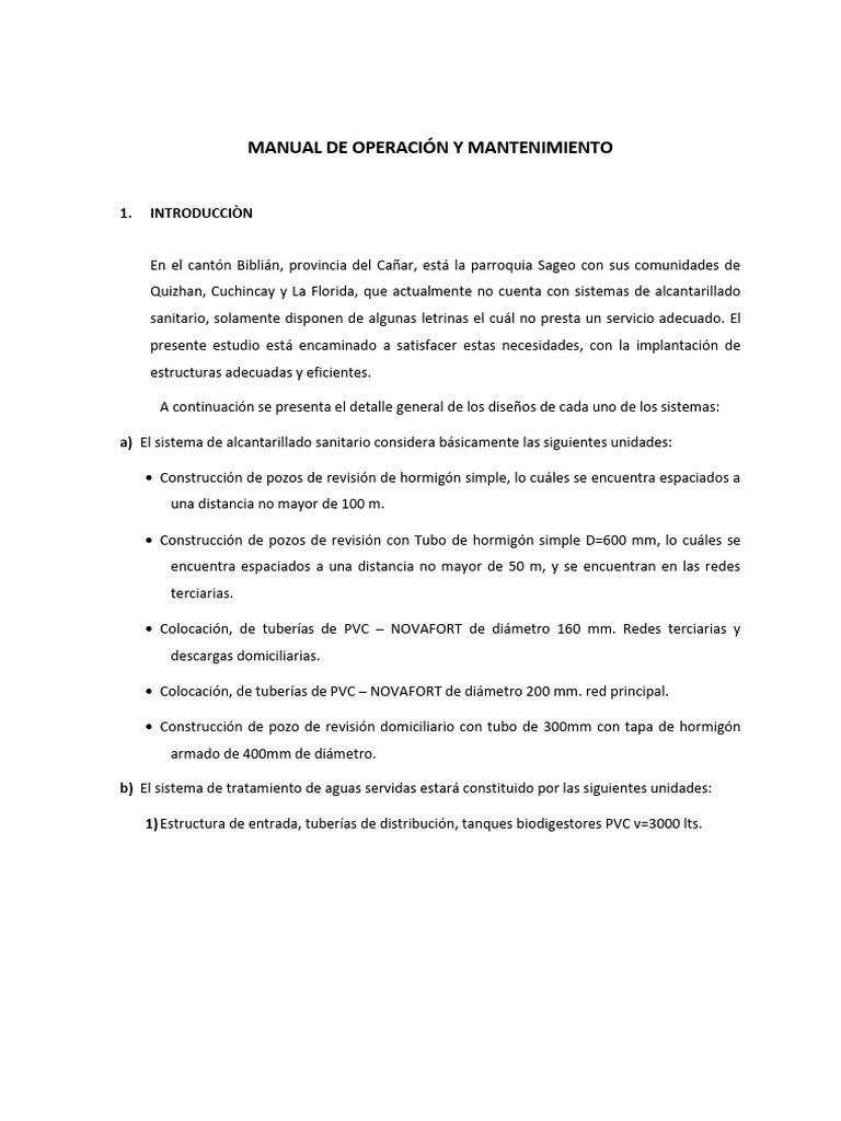 2 Manual de Operación y Mantenimiento | PDF | Alcantarillado | Aguas residuales