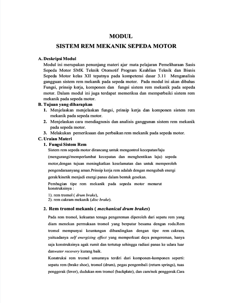 Modul Sistem Rem Mekanik | PDF