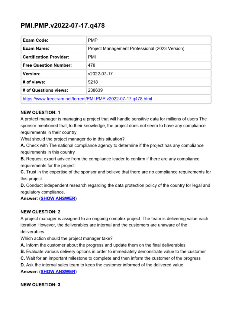 PMI PMP v2022-07-17 q478 | PDF | Scrum (Software Development) | Project ...