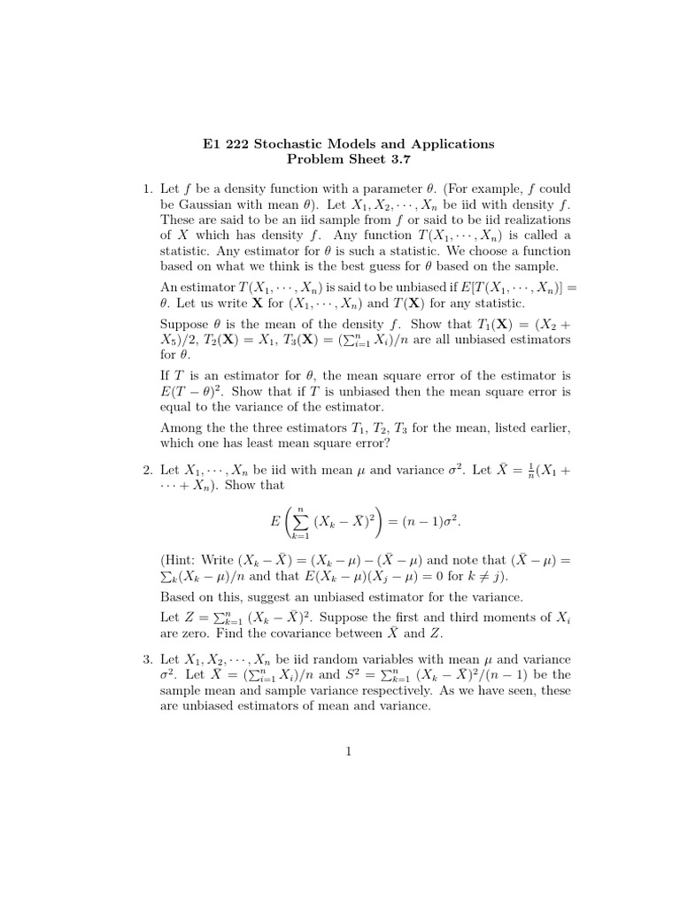 Problem Sheet 3.7 | PDF | Estimator | Mean Squared Error