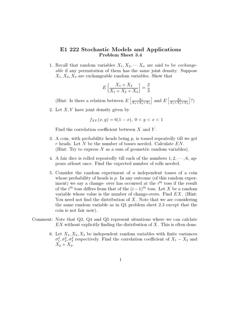 Problem Sheet 3.4 | PDF | Mathematics | Randomness