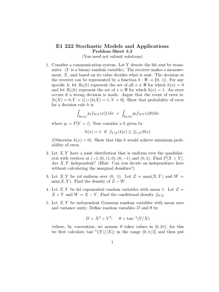 Problem Sheet 3.3 | PDF | Random Variable | Logarithm