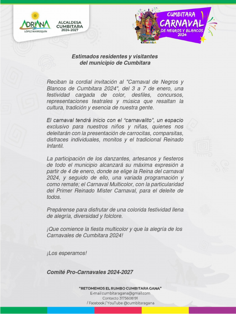 Programa Carnaval Negros y Blancos 2024 | PDF | Carnaval | Desfile