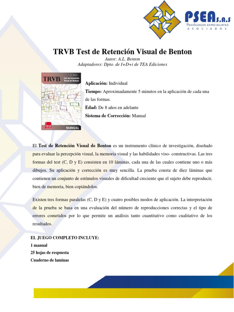TRVB. Test de Retencion Visual de Benton | PDF
