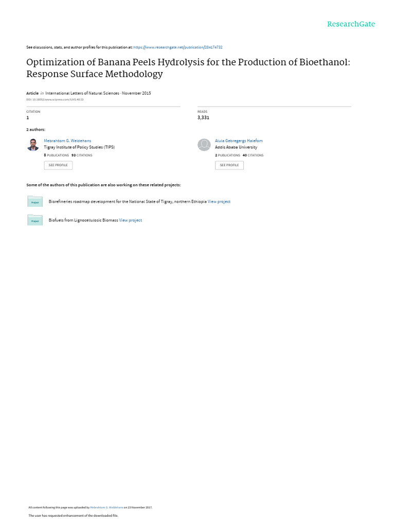 Optimization of Banana Peels Hydrolysis For The Production of ...