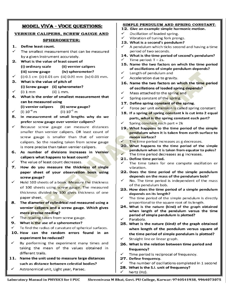 IPUC Physics Lab Viva Voce | PDF