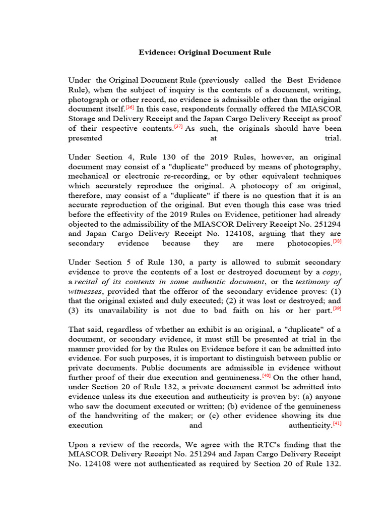 The Original Document Rule | PDF | Evidence (Law) | Testimony