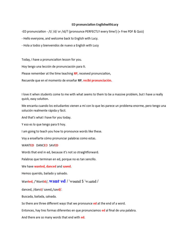ED Pronunciation EnglishwithLucy | PDF | Consonant | Human Communication