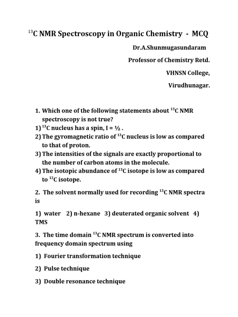 13C NMR Spectroscopy MCQs Guide | PDF | Proton Nuclear Magnetic ...