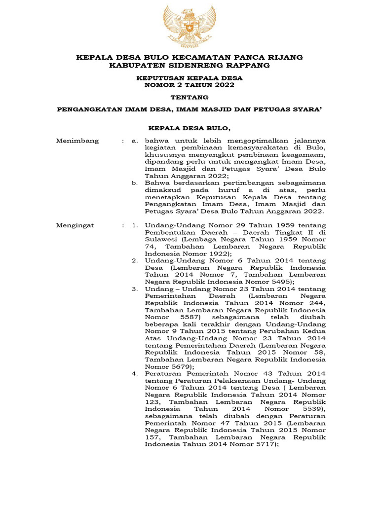 SK Pengangkatan Imam Desa Mam Masjid Dan Petugas Syara Tahun 2022 ...