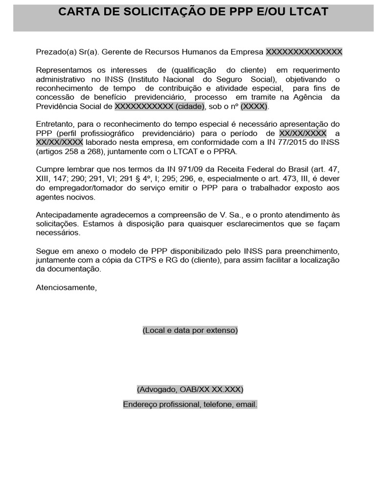 Carta de Solicitação PPP LTCAT | PDF