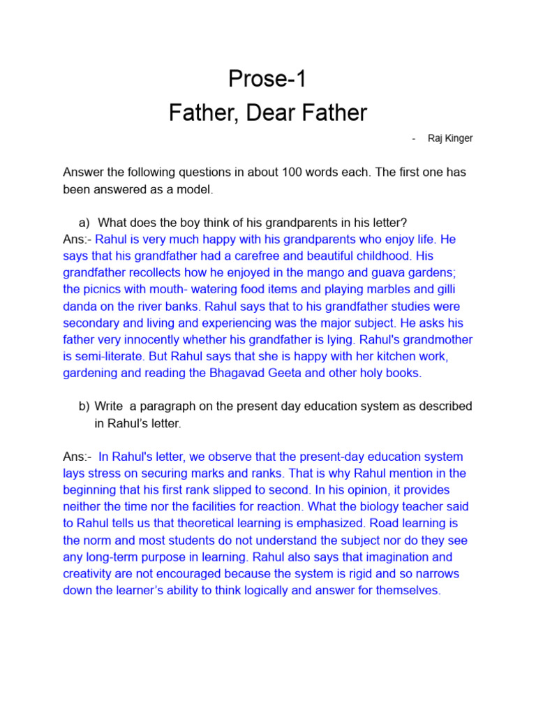 Prose-1 Father, Dear Father | PDF | Thought | Intelligence