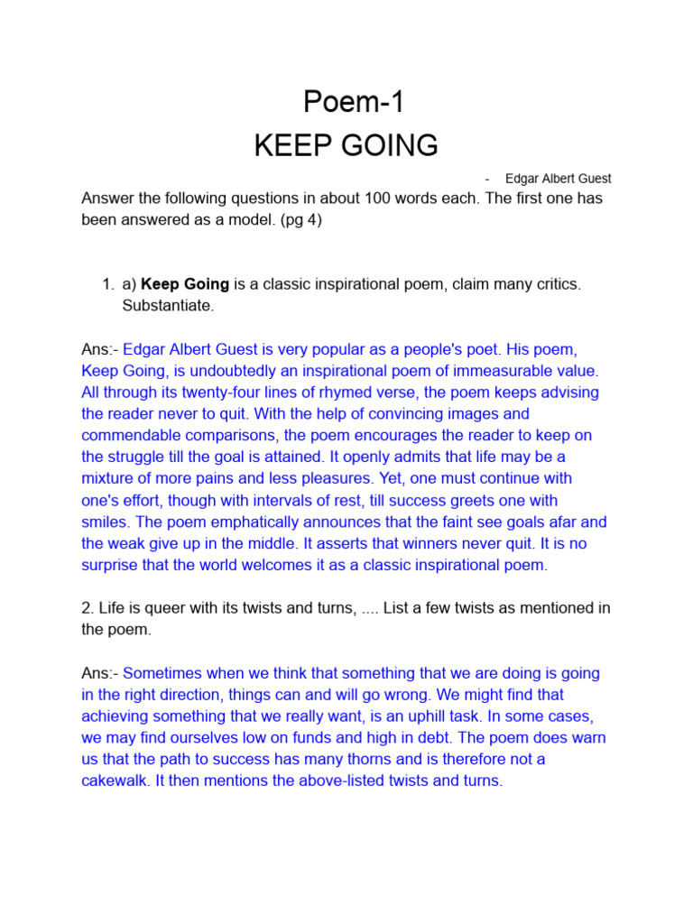 Poem-1 Keep Going.. | PDF | Poetry