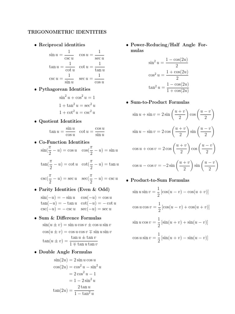 Trig Relations | PDF | Trigonometric Functions | Algebra