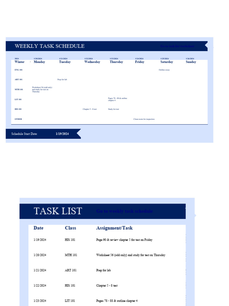 Weekly Task Schedule | PDF