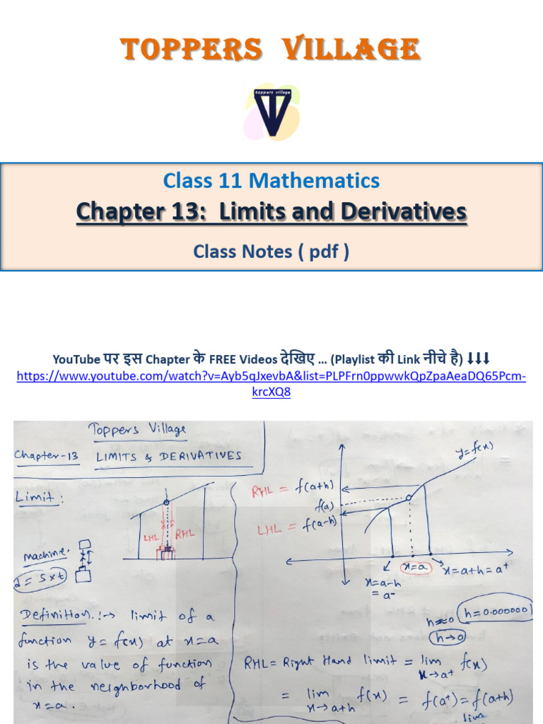 Class Notes Class 11 Maths CHAPTER 13 Limits and Derivatives Toppers ...