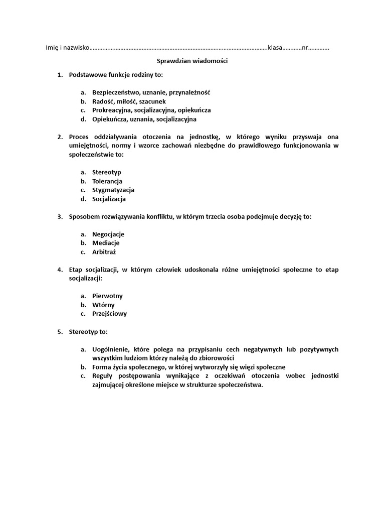 Sprawdzian Wos Dział 1 | PDF